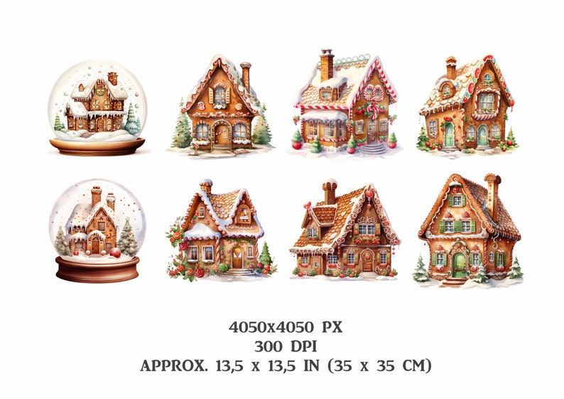 25 Gingerbread Collection Clipart, Watercolor Xmas Holiday Cookies PNG ...