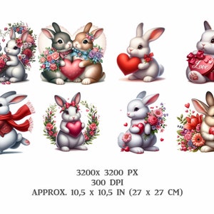 25 Watercolor Valentine Bunnies Pack, February 14th Cute Rabbits Clip ...