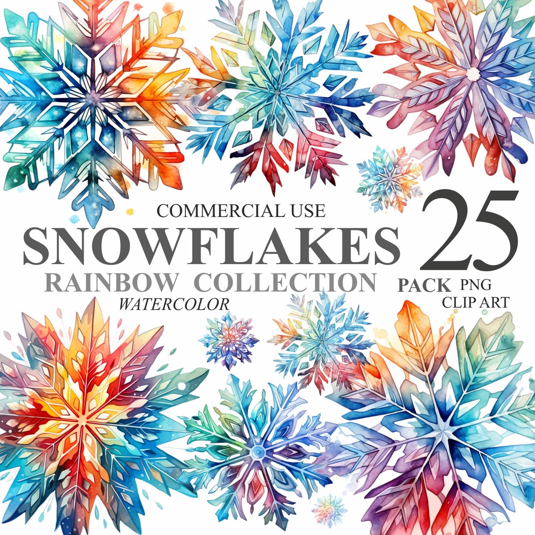 25 Rainbow Snowflakes Multicolored Collection Winter Clipart, Christmas ...