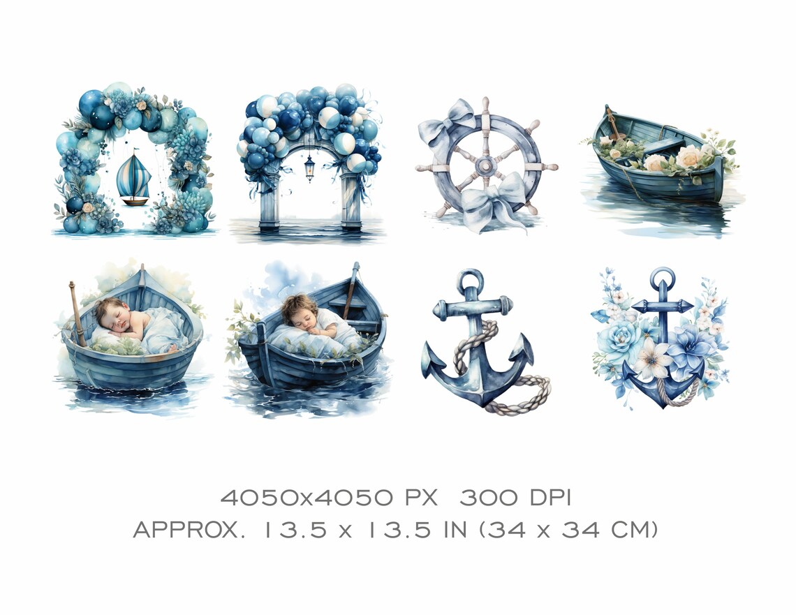 35 Watercolor Baby Shower Clipart Nautical Bundle Digital Clip - Etsy