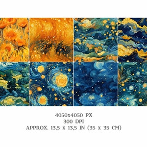 20 Van Gogh Style Digital Paper Pack, Galaxy Starry Night Painting ...