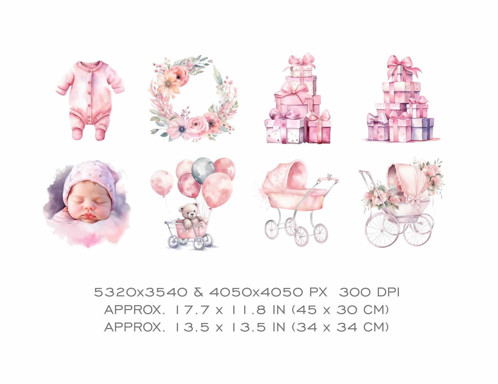 35 Watercolor Baby Shower Clipart Baby Girl Bundle Digital Clip Art ...