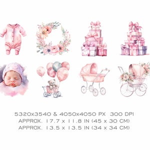35 Watercolor Baby Shower Clipart Baby Girl Bundle Digital Clip Art ...