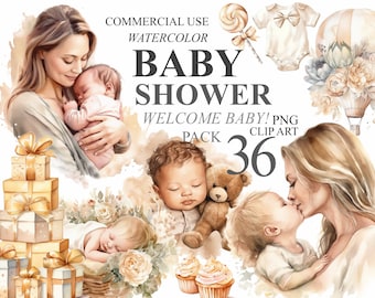 35 Watercolor Baby Shower Clipart Baby Girl Bundle Digital Clip Art ...