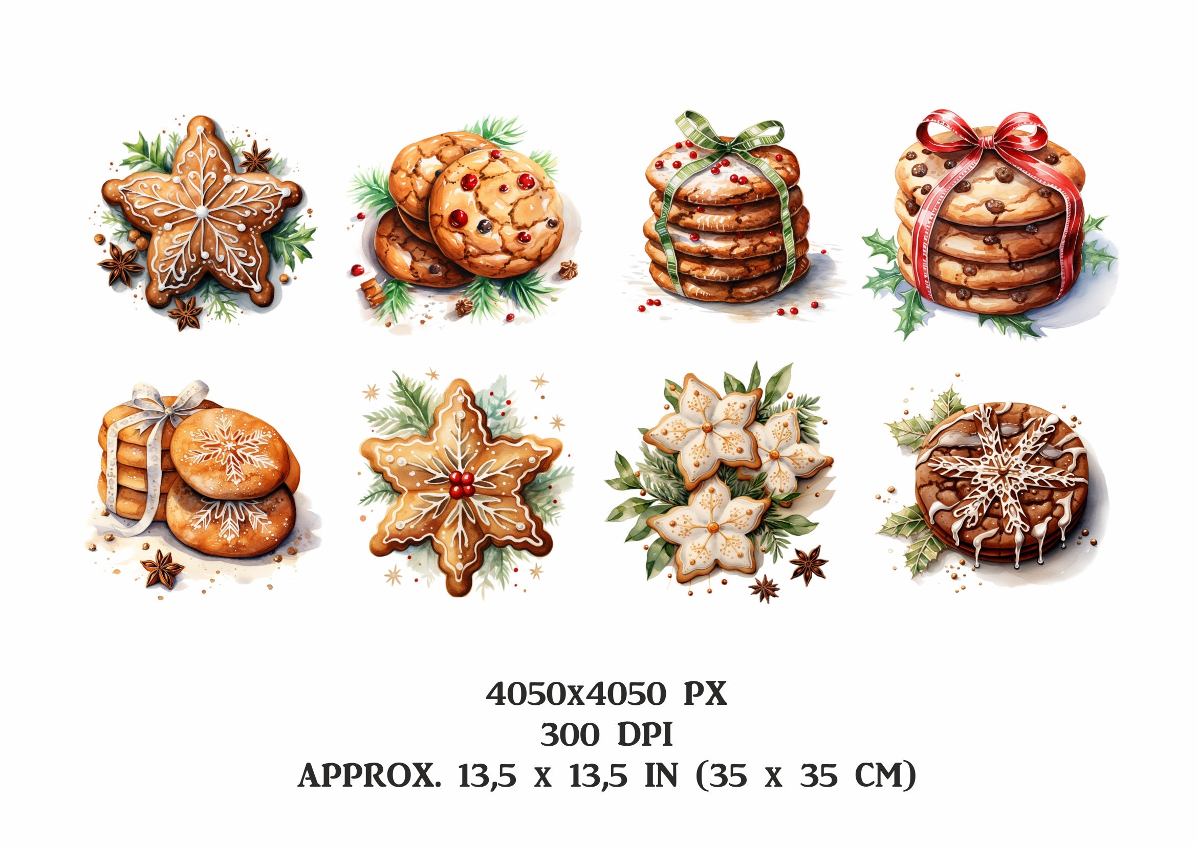 30 Christmas Cookies Winter Clipart, Watercolor Xmas Gingerbread Cookie ...