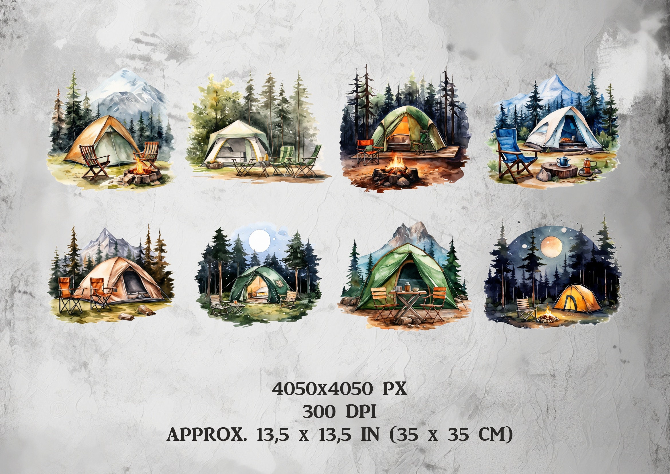 25 Camping Tents Clipart, Watercolor Cute Camper PNG Digital Clip Art ...