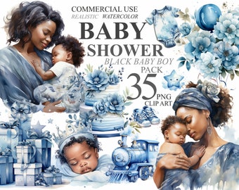 African American Baby Shower Clipart, Black Baby Boy Bundle Digital ...