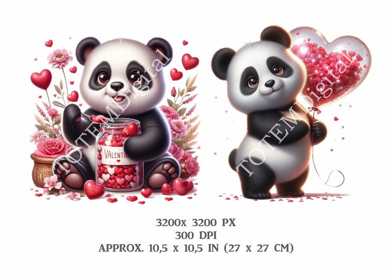 25 Watercolor Love Pandas Pack, February 14th Cute Animals Clip Art ...