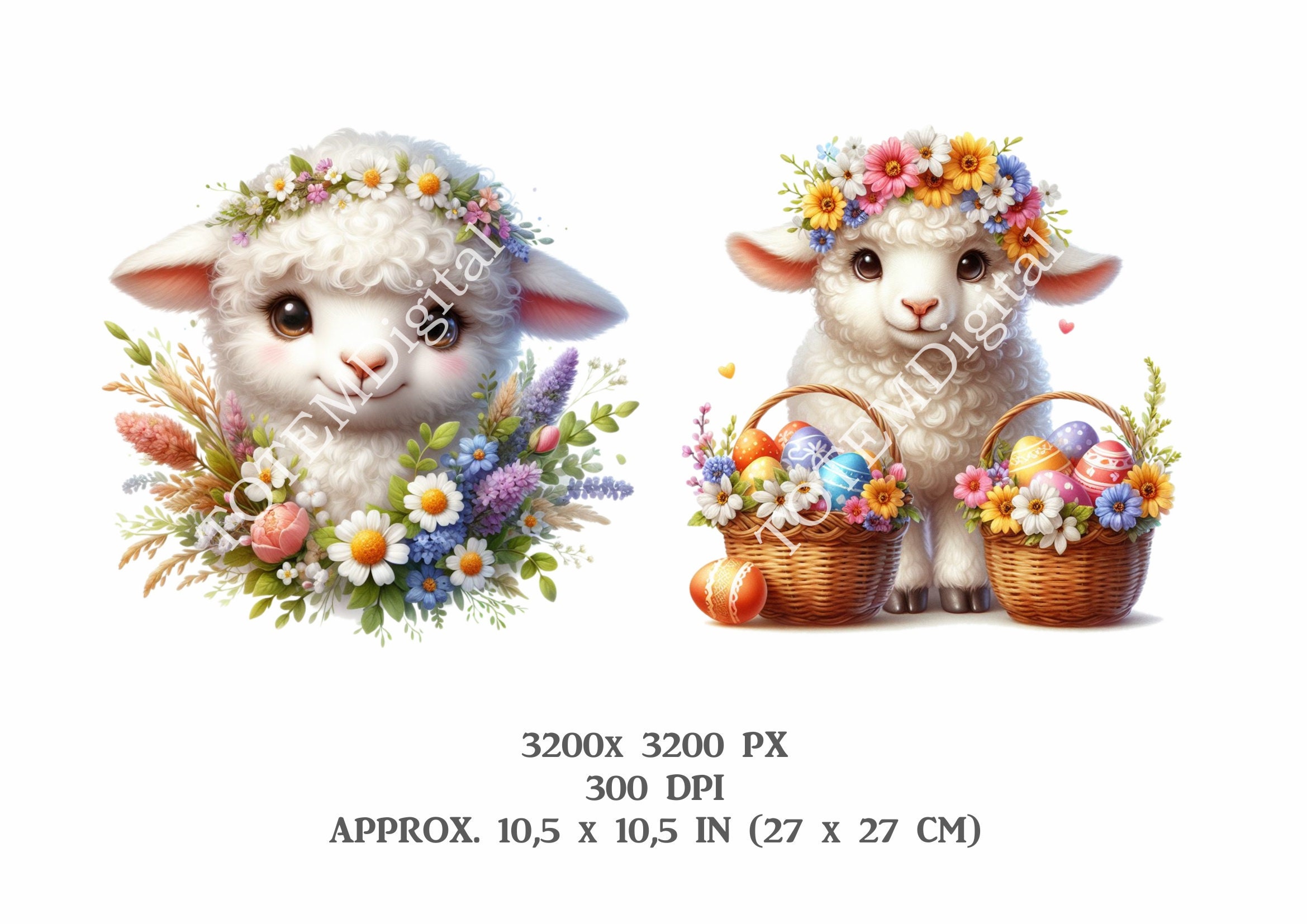 15 Watercolor Spring Sheep Pack, Cute Easter Lamb With Flowers PNG Clip ...