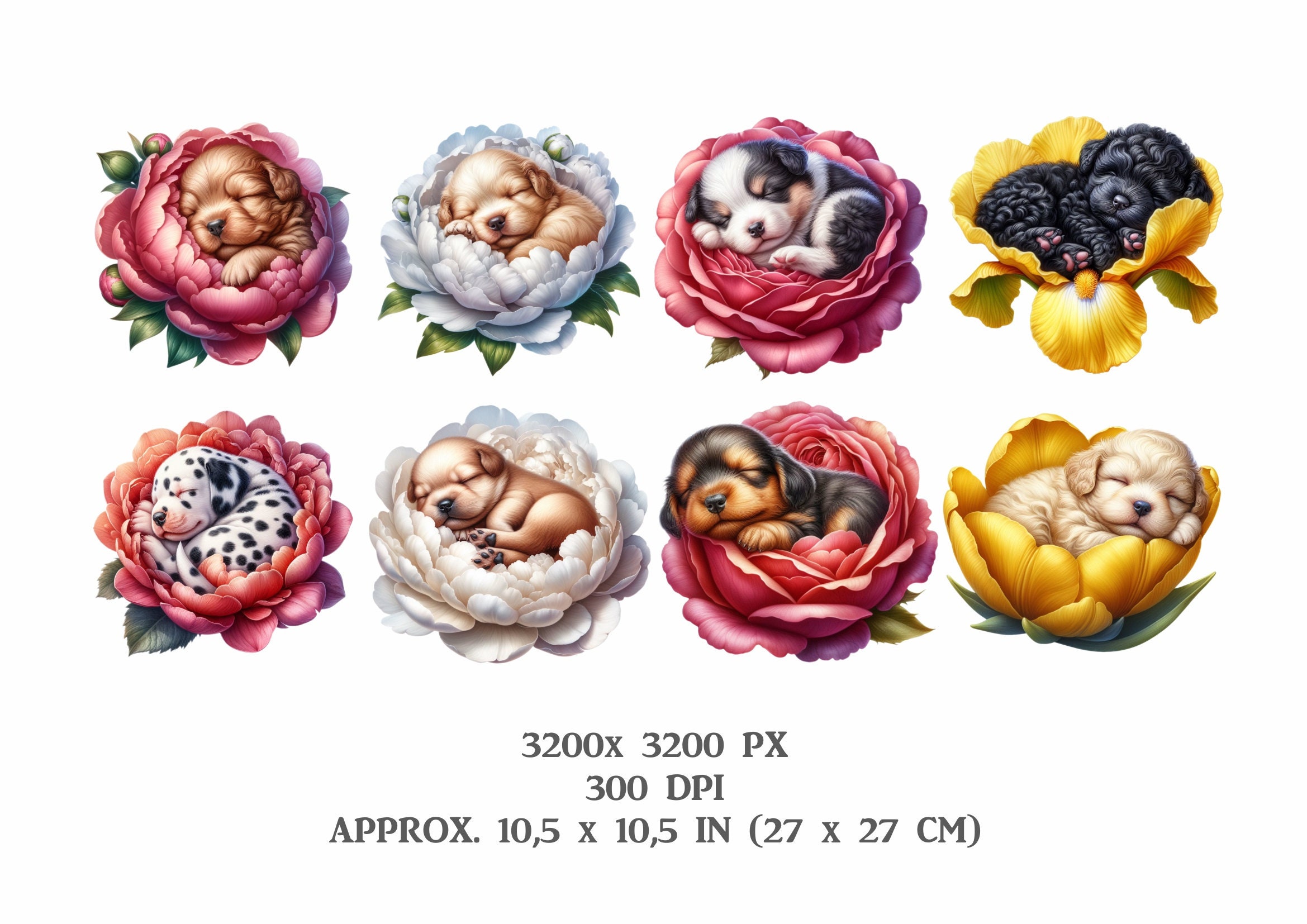 20 Watercolor Puppies in Flowers Pack, Cute Floral Little Dog PNG Clip ...