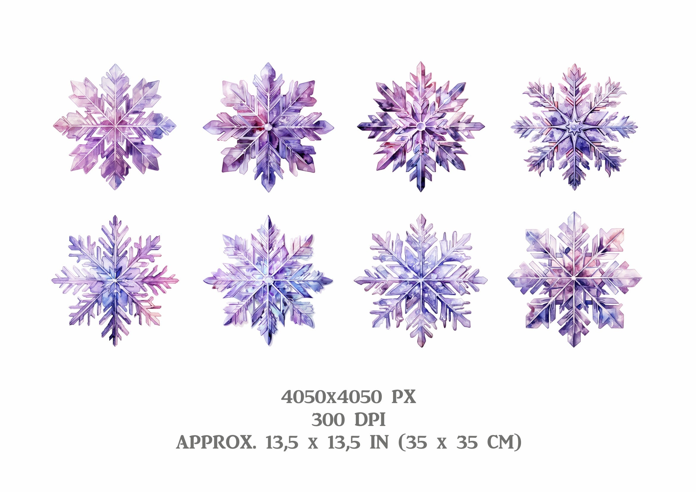 25 Purple Snowflakes Collection Winter Clipart, Christmas Watercolor ...