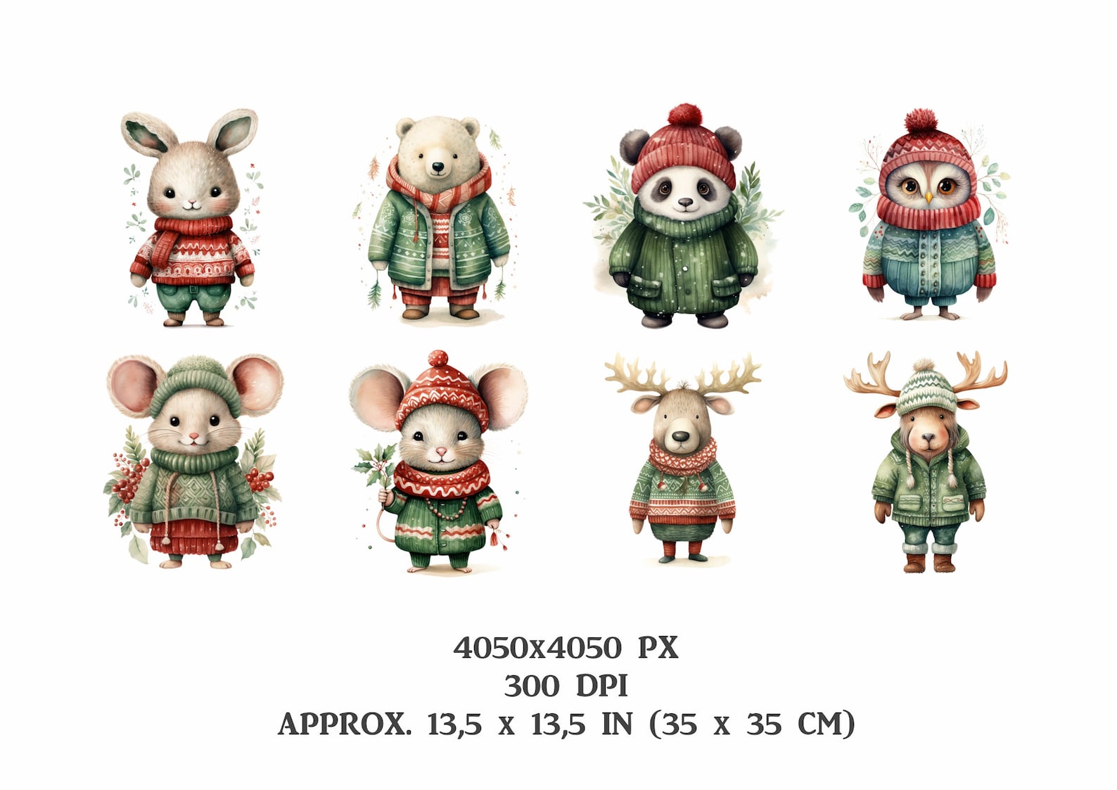 30 Cute Winter Animals in Sweaters Part 2 Pack, Watercolor Animals ...