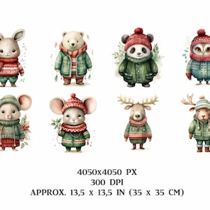 30 Cute Winter Animals in Sweaters Part 2 Pack, Watercolor Animals ...