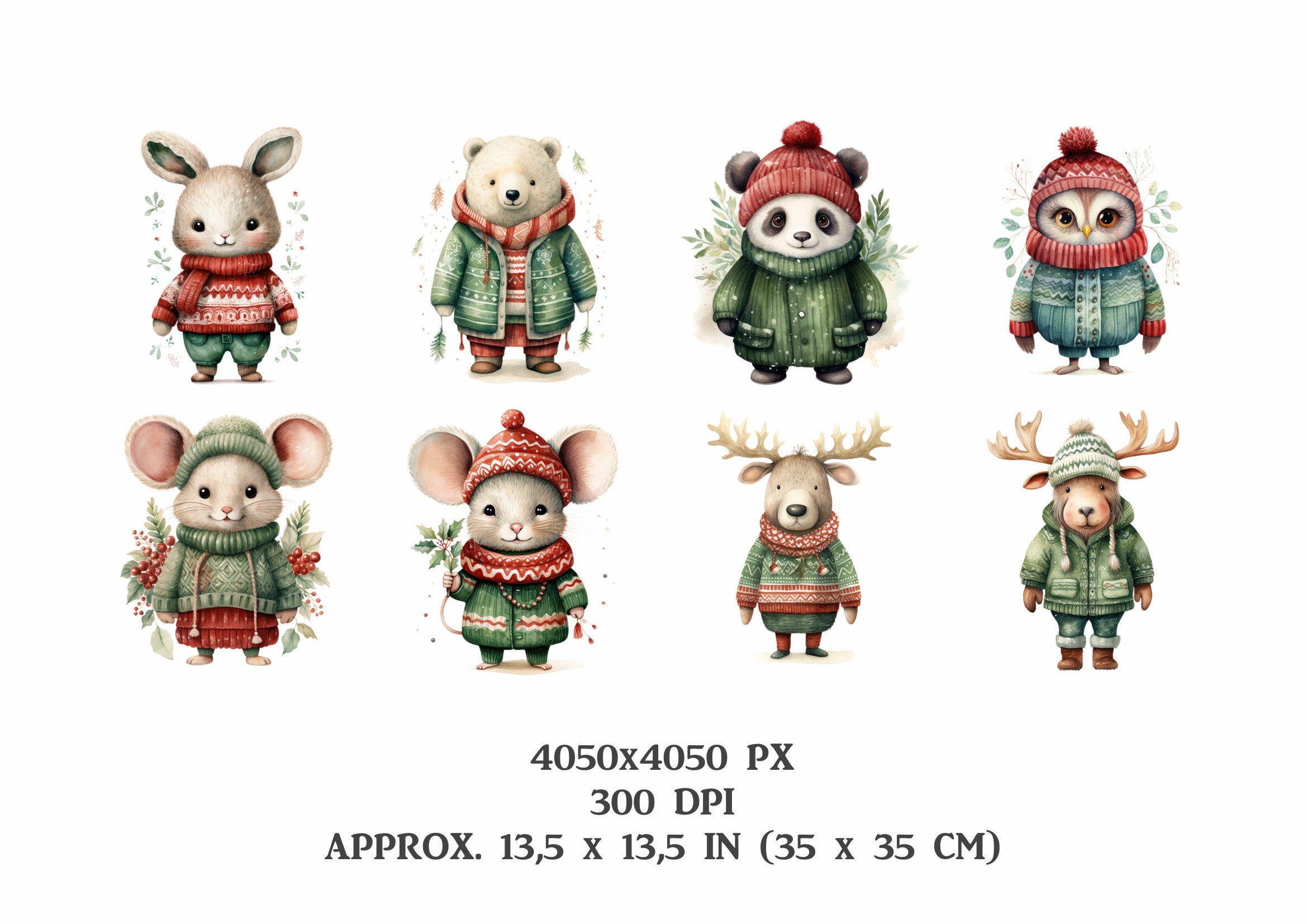 30 Cute Winter Animals in Sweaters Part 2 Pack, Watercolor Animals ...