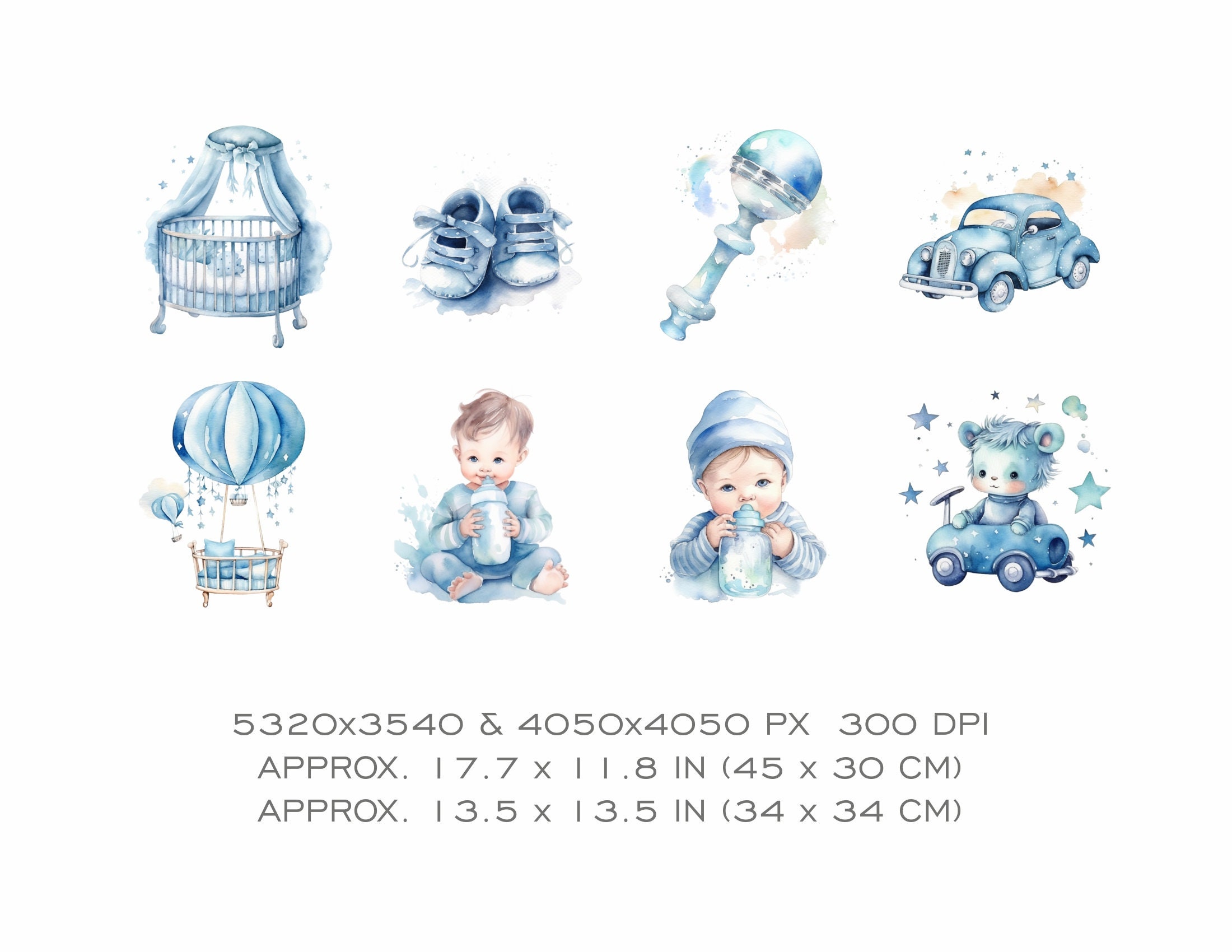 35 Watercolor Baby Shower Clipart Baby Boy Bundle Digital Clip Art ...