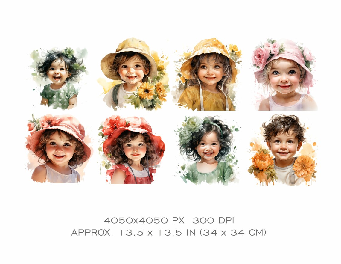 25 Watercolor Kids and Summer Clipart Part 2, Happy Children Bundle ...