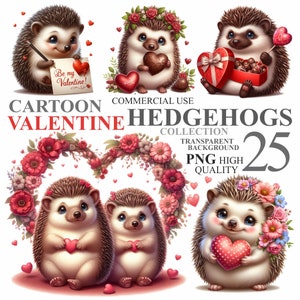 25 Watercolor Valentine Hedgehog Pack, February 14th Cute Animals Clip ...
