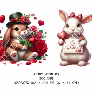 25 Watercolor Valentine Bunnies Pack, February 14th Cute Rabbits Clip ...