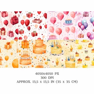 20 Happy Birthday Digital Paper Bundle Pack, Festive Seamless Pattern ...