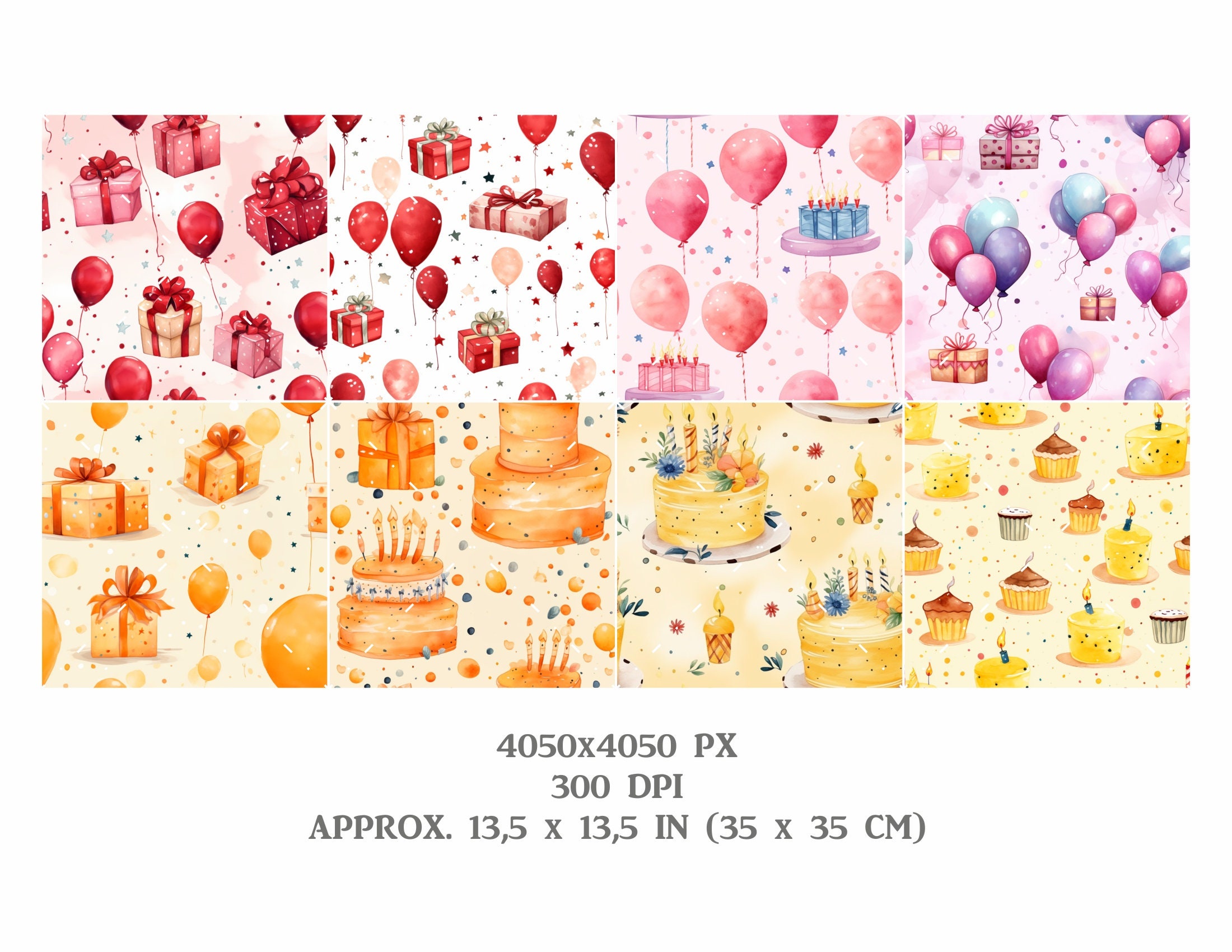 20 Happy Birthday Digital Paper Bundle Pack, Festive Seamless Pattern ...