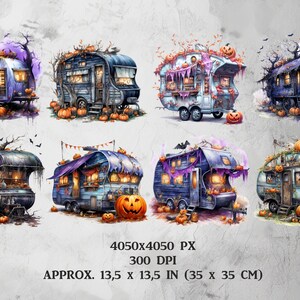 20 Halloween Campers Clipart,watercolor Spooky Caravan PNG Digital Clip ...