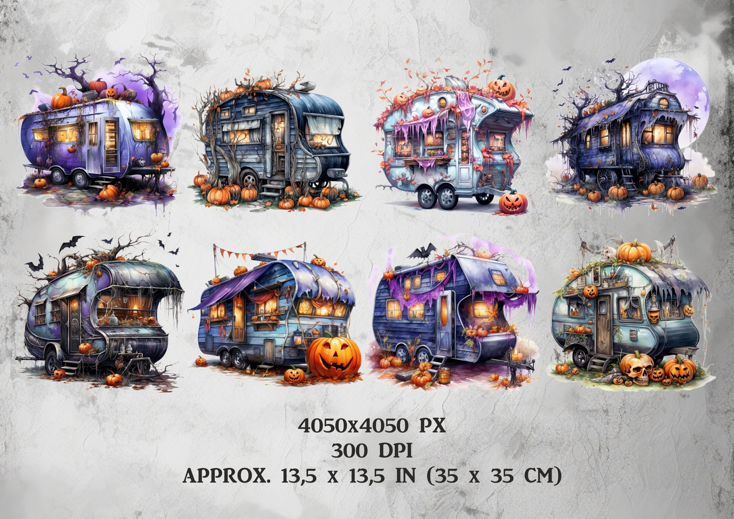 20 Halloween Campers Clipart,watercolor Spooky Caravan PNG Digital Clip ...