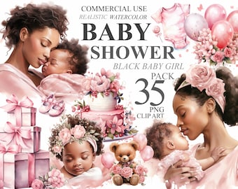 African American Baby Shower Clipart, Black Baby Girl Bundle Digital ...