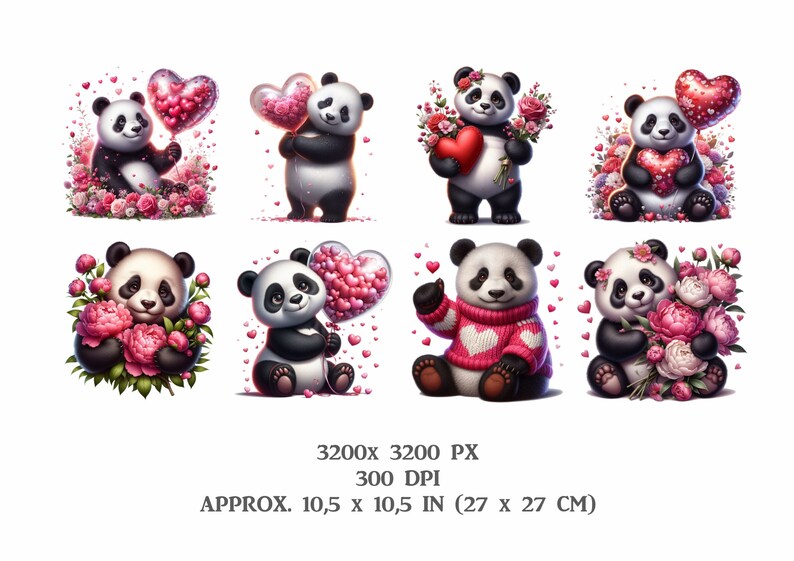 25 Watercolor Love Pandas Pack, February 14th Cute Animals Clip Art ...