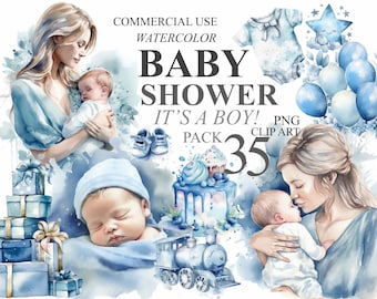 35 Watercolor Baby Shower Clipart Baby Girl Bundle Digital Clip Art ...