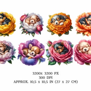20 Watercolor Puppies in Flowers Pack, Cute Floral Little Dog PNG Clip ...