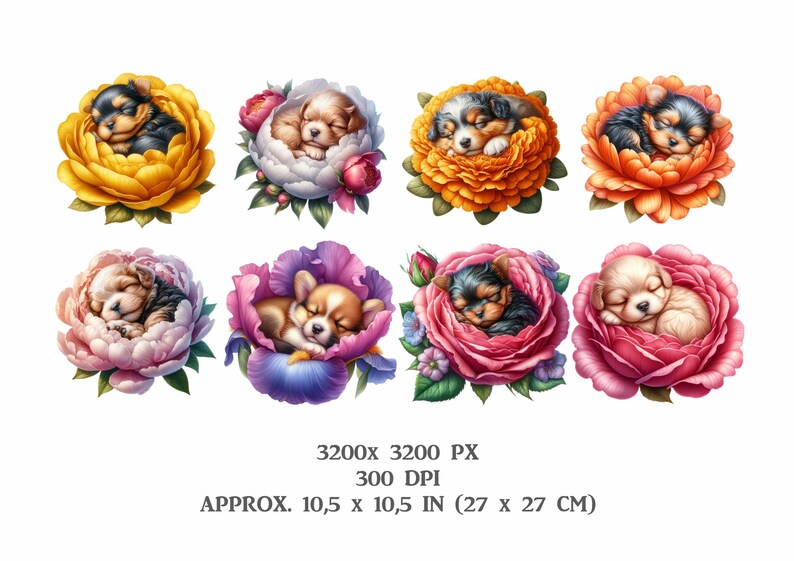 20 Watercolor Puppies in Flowers Pack, Cute Floral Little Dog PNG Clip ...