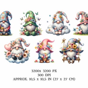 15 Spring Gnomes Pack, Watercolor Cute Easter Gnome With Flowers PNG ...