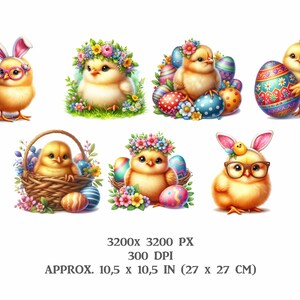 15 Watercolor Spring Chicks Pack, Cute Easter Chicken With Flowers PNG ...