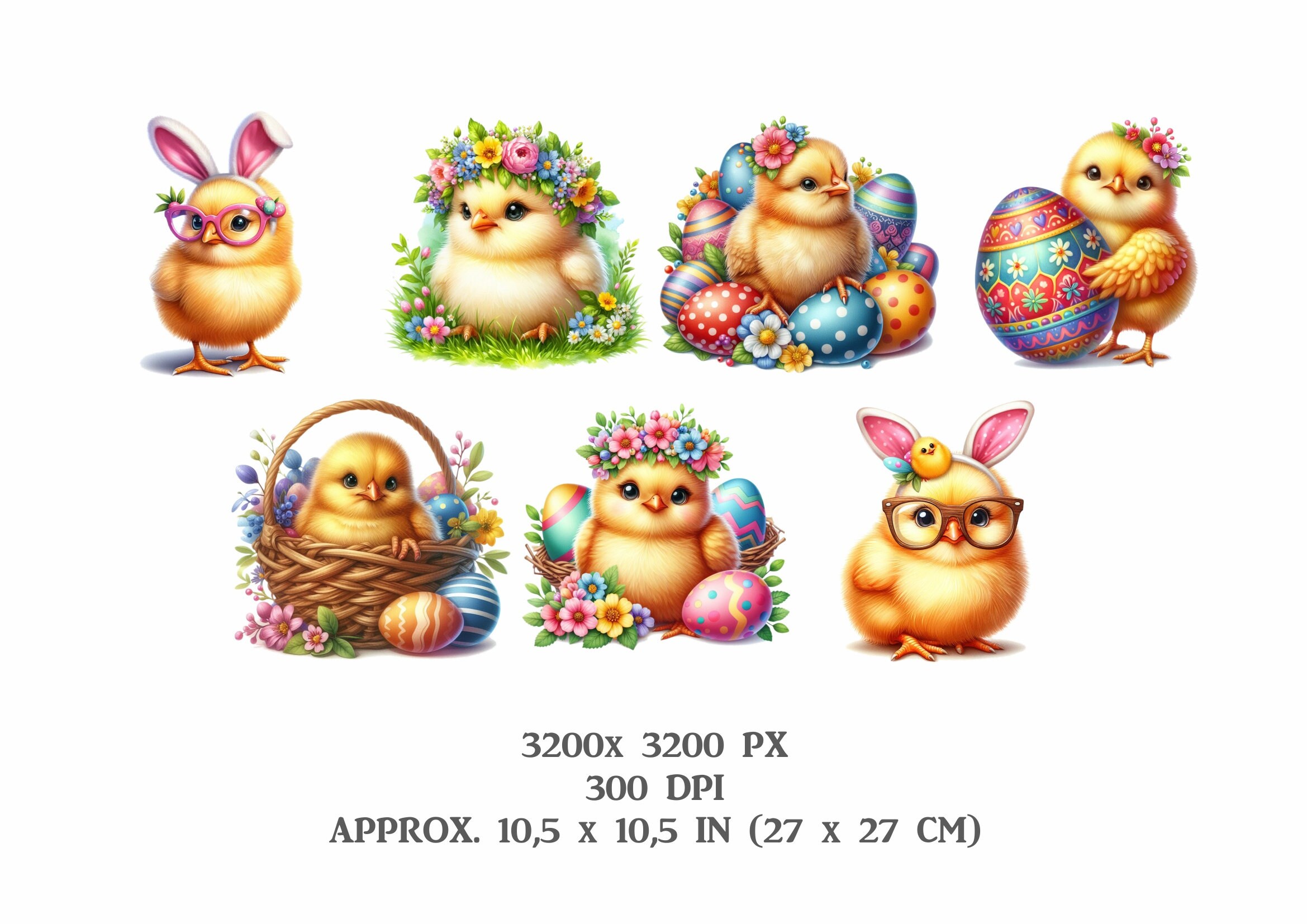 15 Watercolor Spring Chicks Pack, Cute Easter Chicken With Flowers PNG ...