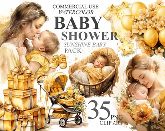 35 Watercolor Baby Shower Clipart Baby Boy Bundle Digital Clip Art ...