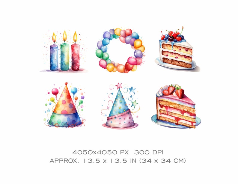30 Happy Birthday Clipart Bundle Watercolor Kids Party Digital Clip Art ...