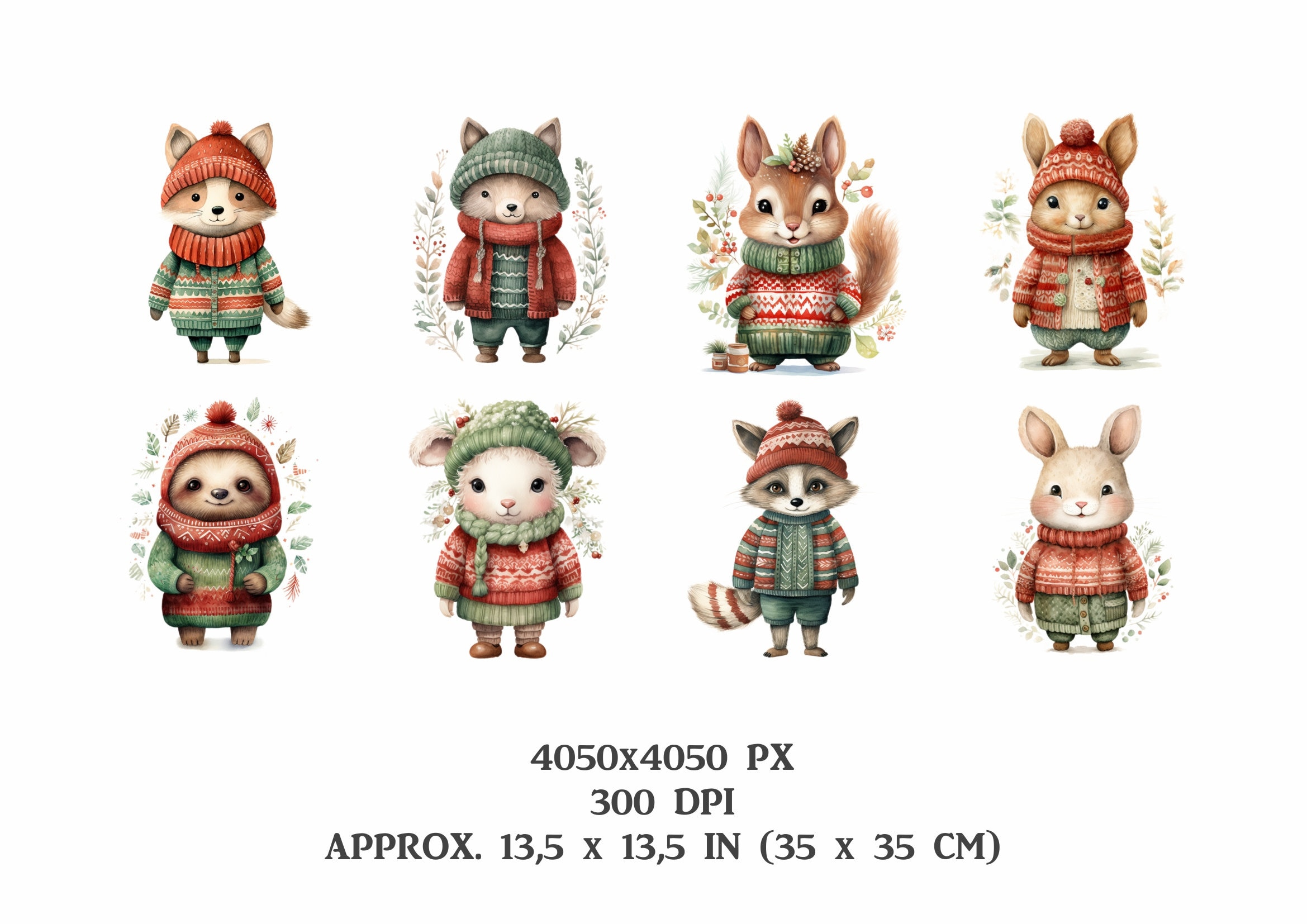 30 Cute Winter Animals in Sweaters Part 1 Pack, Watercolor Animals ...