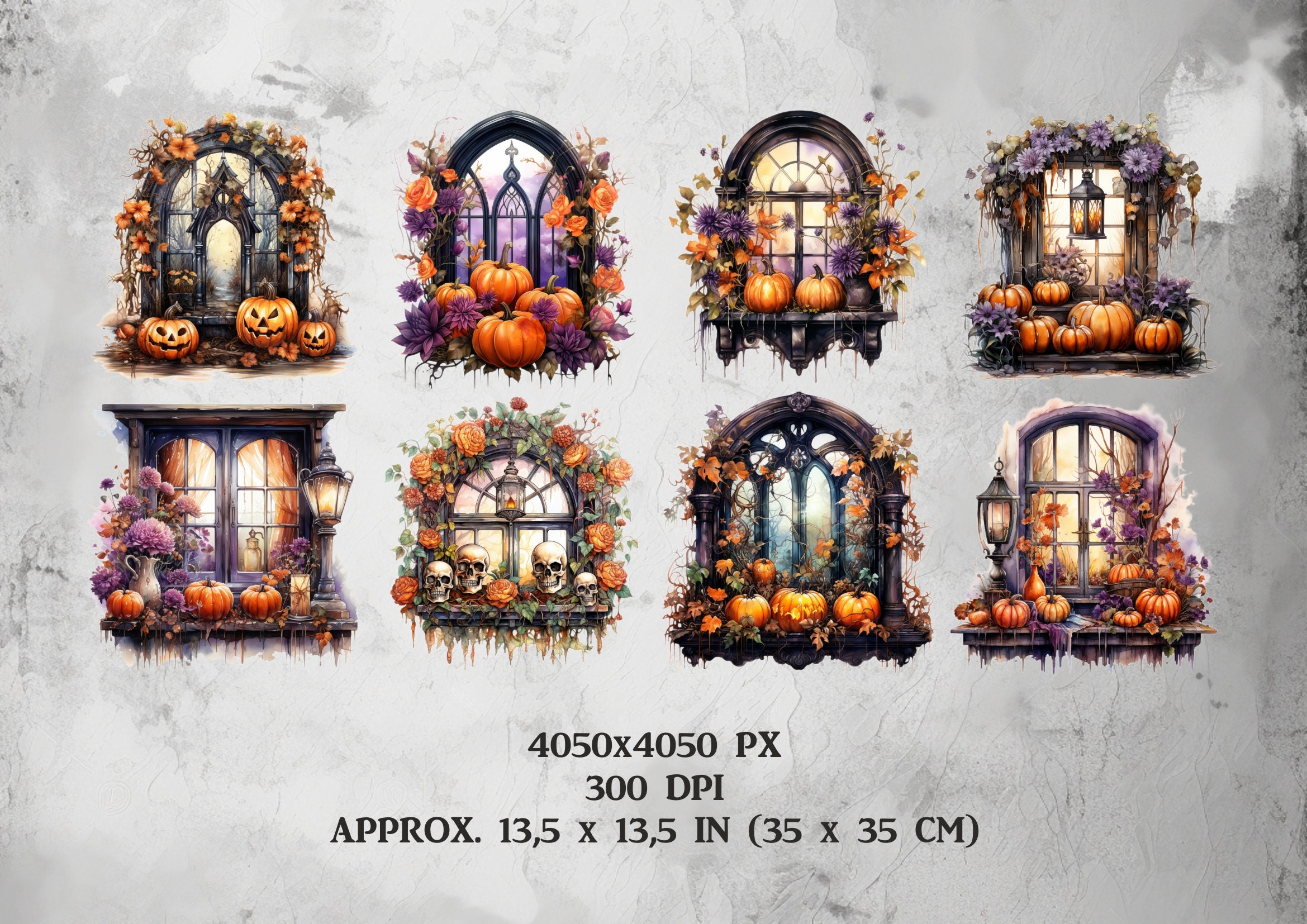 25 Halloween Windows Clipart Watercolor Spooky Windows PNG - Etsy