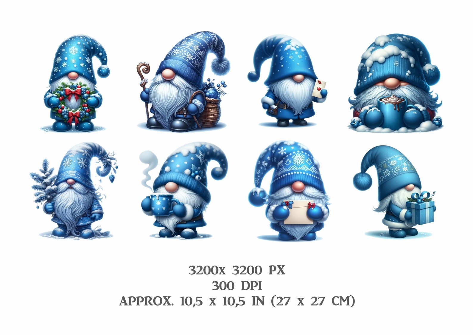 24 Christmas Cute Blue Gnomes Pack, Watercolor Festive Xmas PNG Art ...