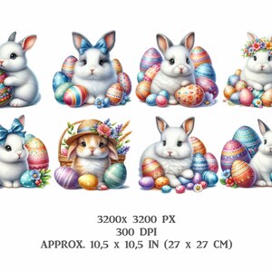 15 Watercolor Easter Bunny Pack, Cute Rabbit With Easter Eggs and ...