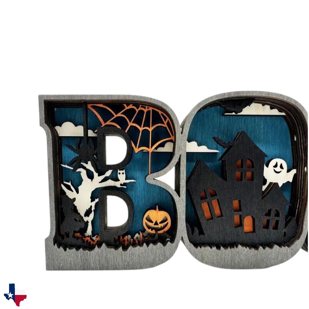 BOO Freestanding Wood Sign, Rustic Halloween Centerpiece, Spooky ...