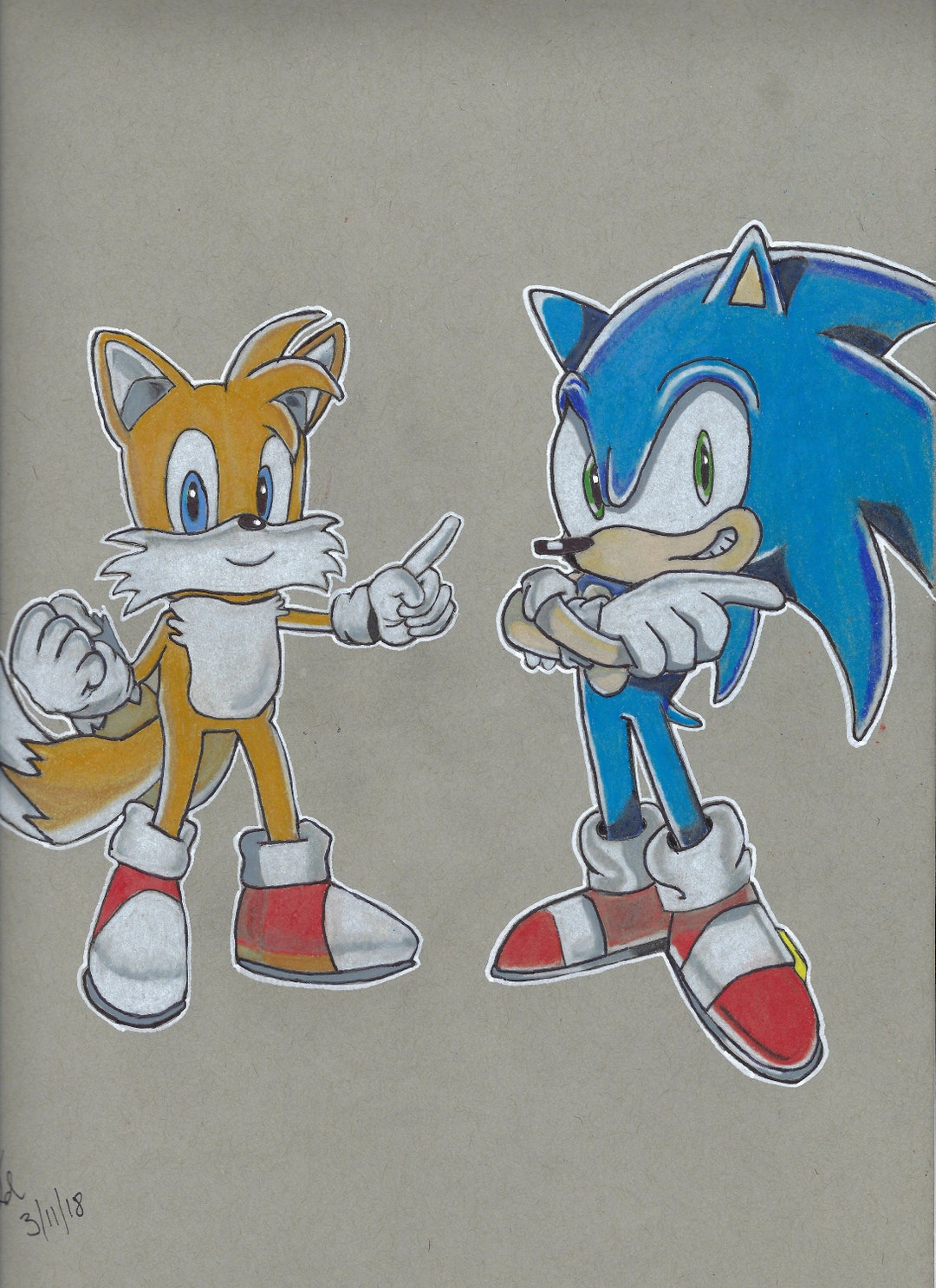 Dibujo a lápiz de color de Sonic y Tails - Etsy México