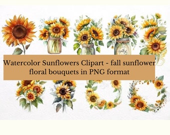 Watercolor Sunflower Clipart, Summer Clipart, Sunflower Floral Bouquets ...