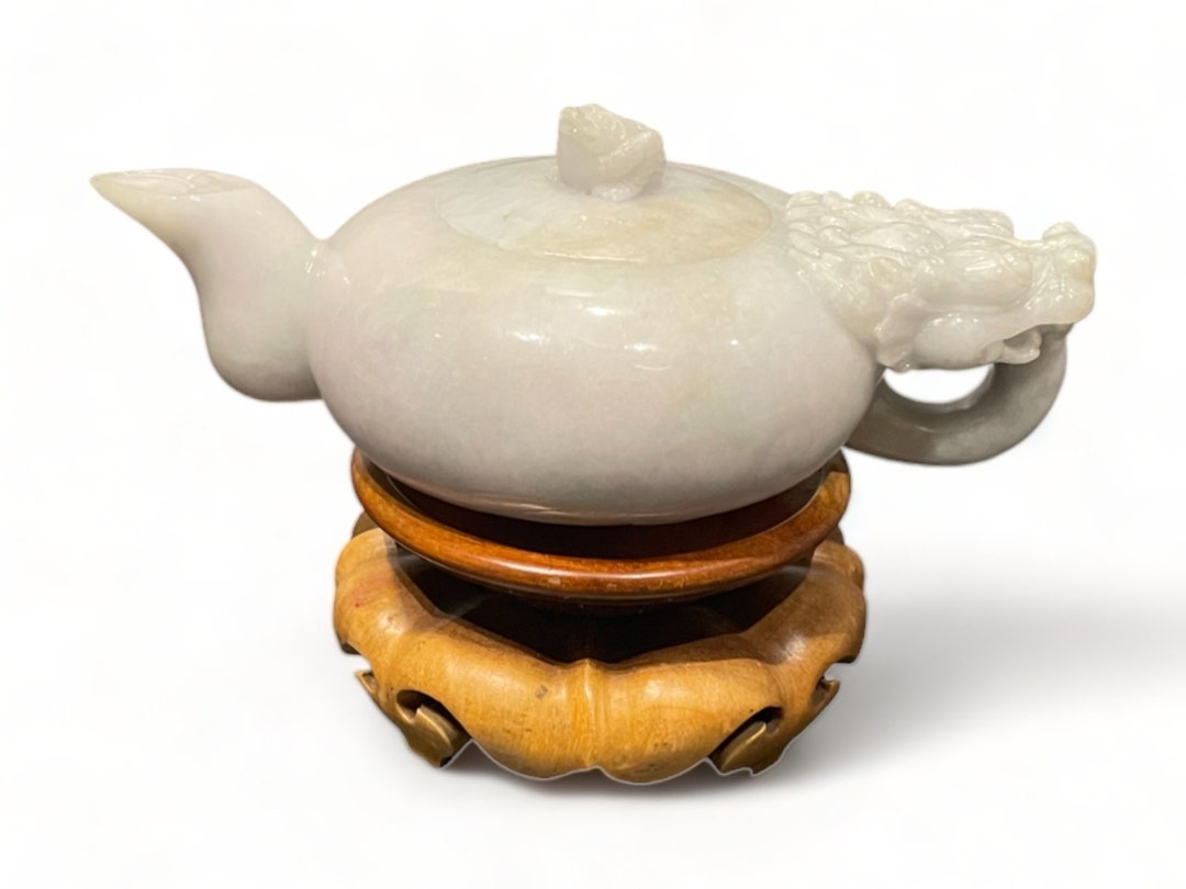 Jade Hand Carved Teapot, High Quality Jade Sculpture, Vintage Chinese ...