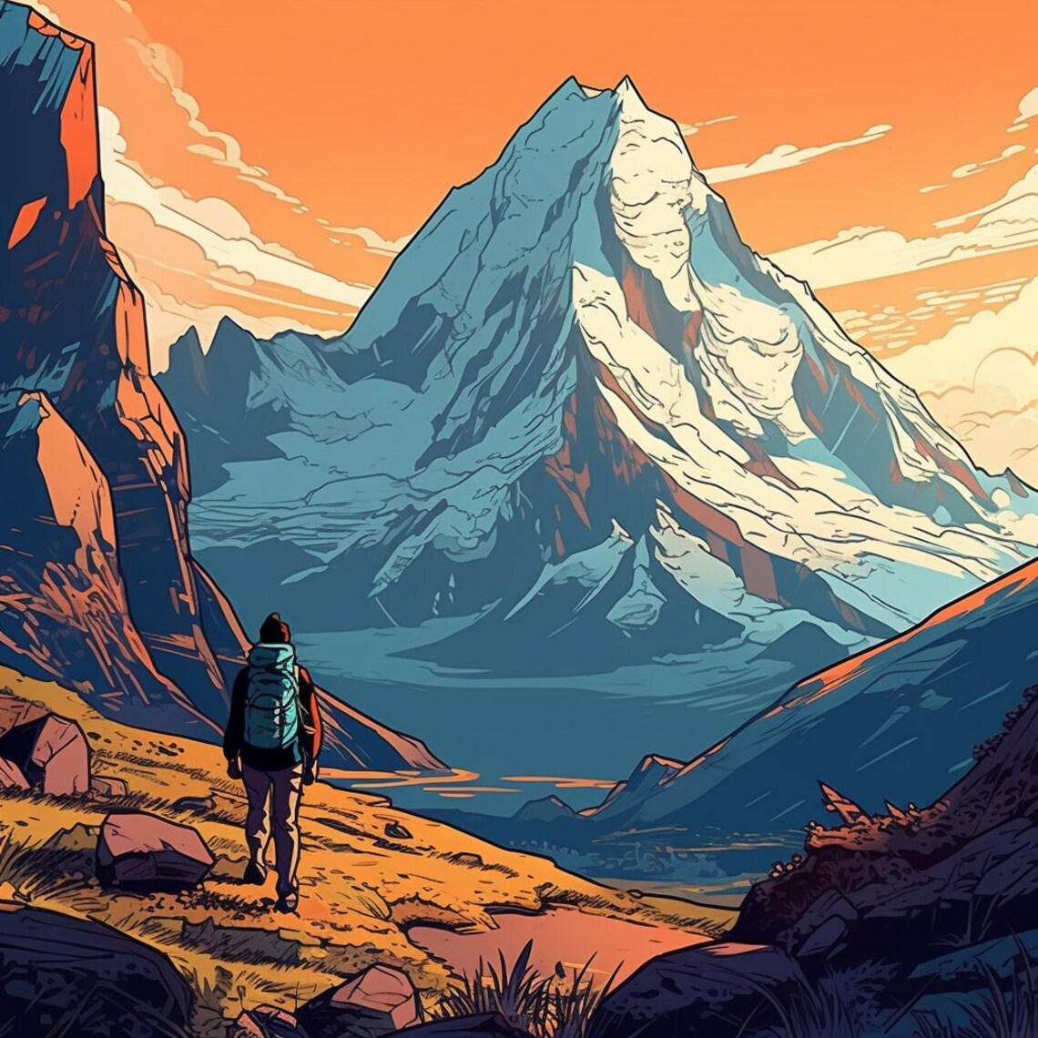 Adventure Awaits: Captivating Mountain Scenic Views in Comic Style - Etsy