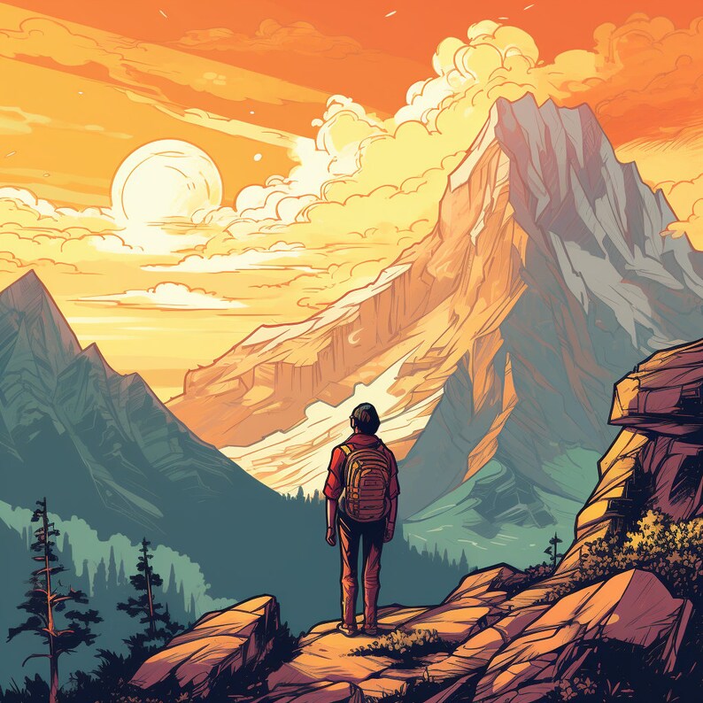 Adventure Awaits: Captivating Mountain Scenic Views in Comic Style - Etsy
