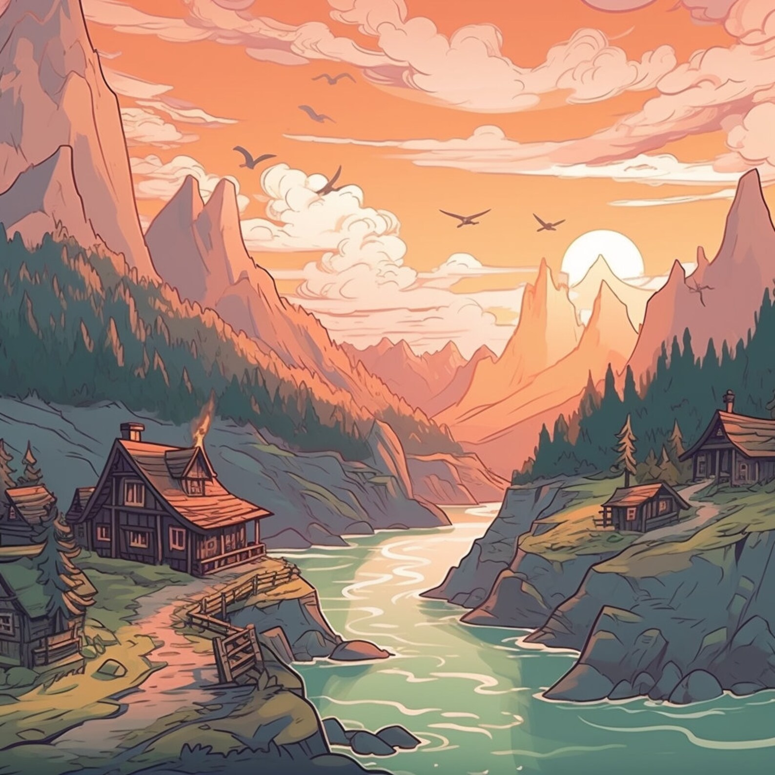 Majestic Peaks: Breathtaking Mountain Landscapes in Comic Artistry - Etsy