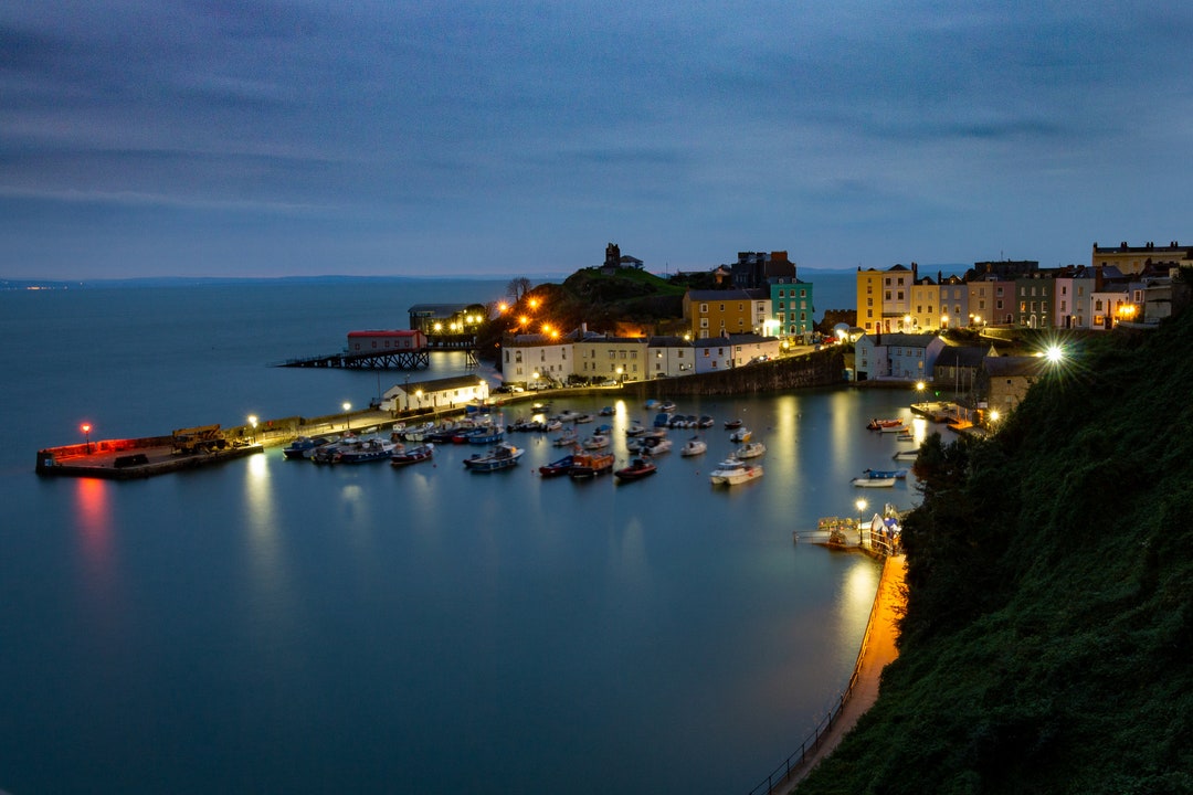 Tenby Harbour at Night - Etsy