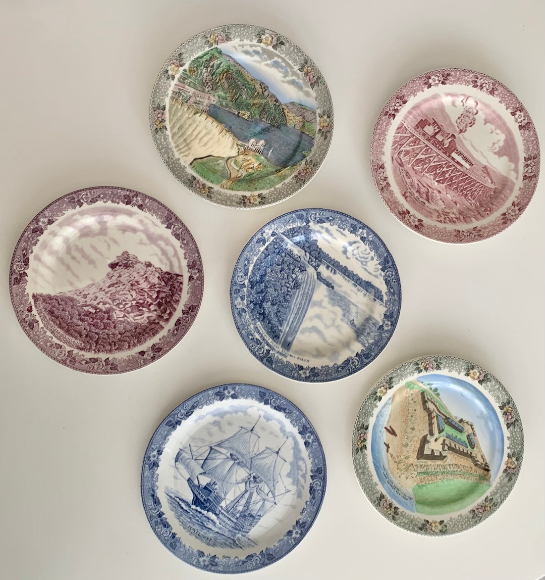 Set of 6 Vintage/antique Souvenir Plates; Niagara Falls, Mayflower ...