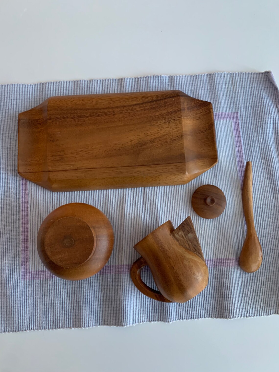 Vintage Wooden Teak Individual Tea Set Sugar & Creamer Set. - Etsy